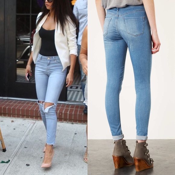 Topshop | Jeans | Topshop Blue Moto Bleach Leigh Skinny Jeans Ripped ...